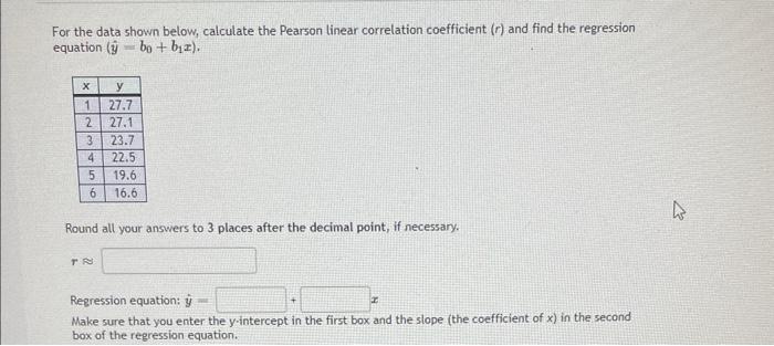 Solved For the data shown below, calculate the Pearson | Chegg.com