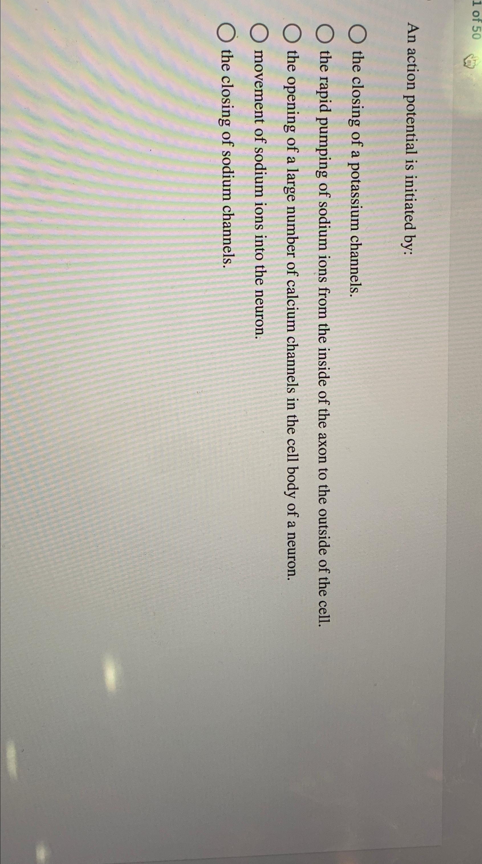 Solved An action potential is initiated by:the closing of a | Chegg.com