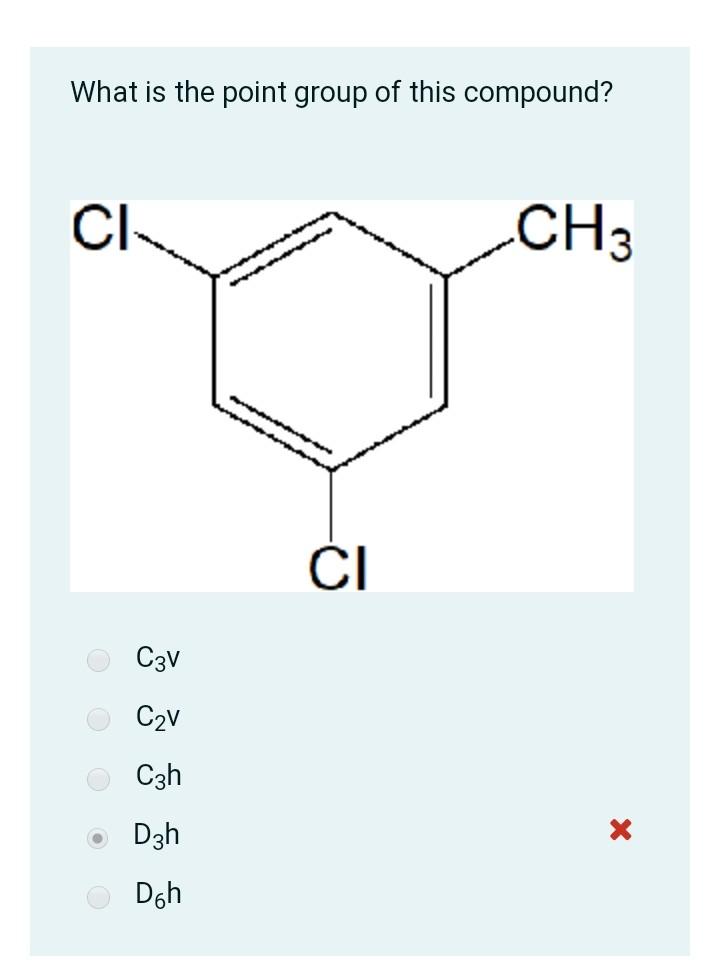 Solved What is the point group of this compound? CI CH3 CI | Chegg.com