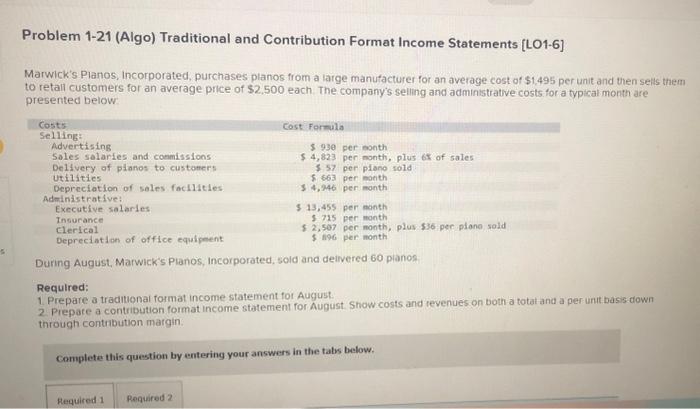Solved Problem 1-21 (Algo) Traditional and Contribution | Chegg.com