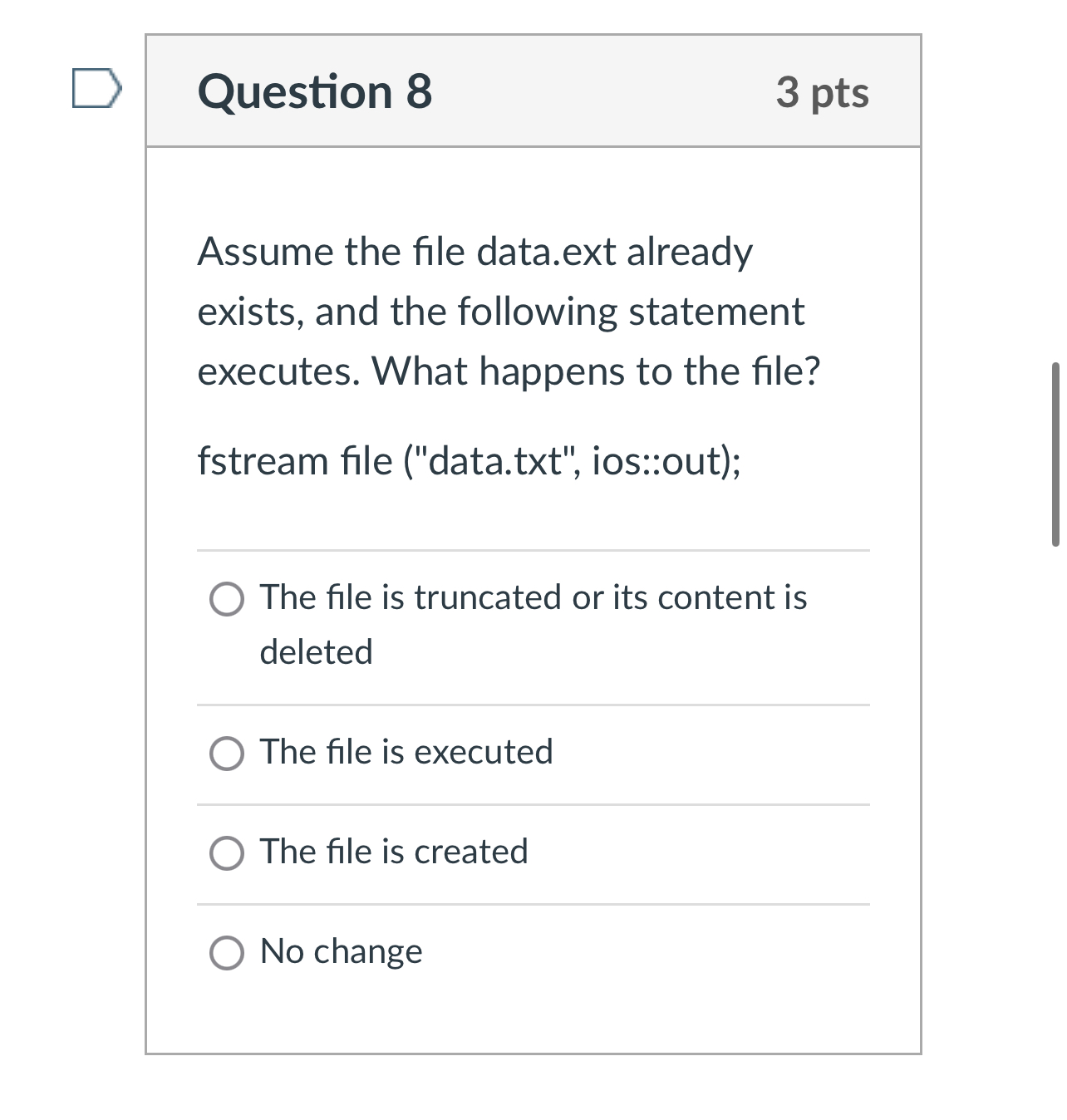 Solved Question 83 ﻿ptsAssume the file data.ext already | Chegg.com