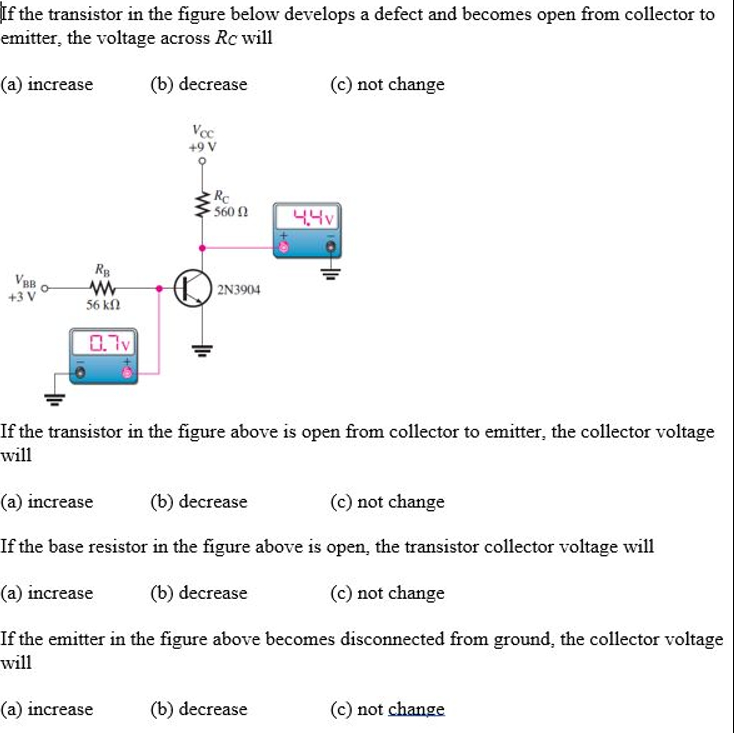 Solved If the transistor in the figure below develops a | Chegg.com