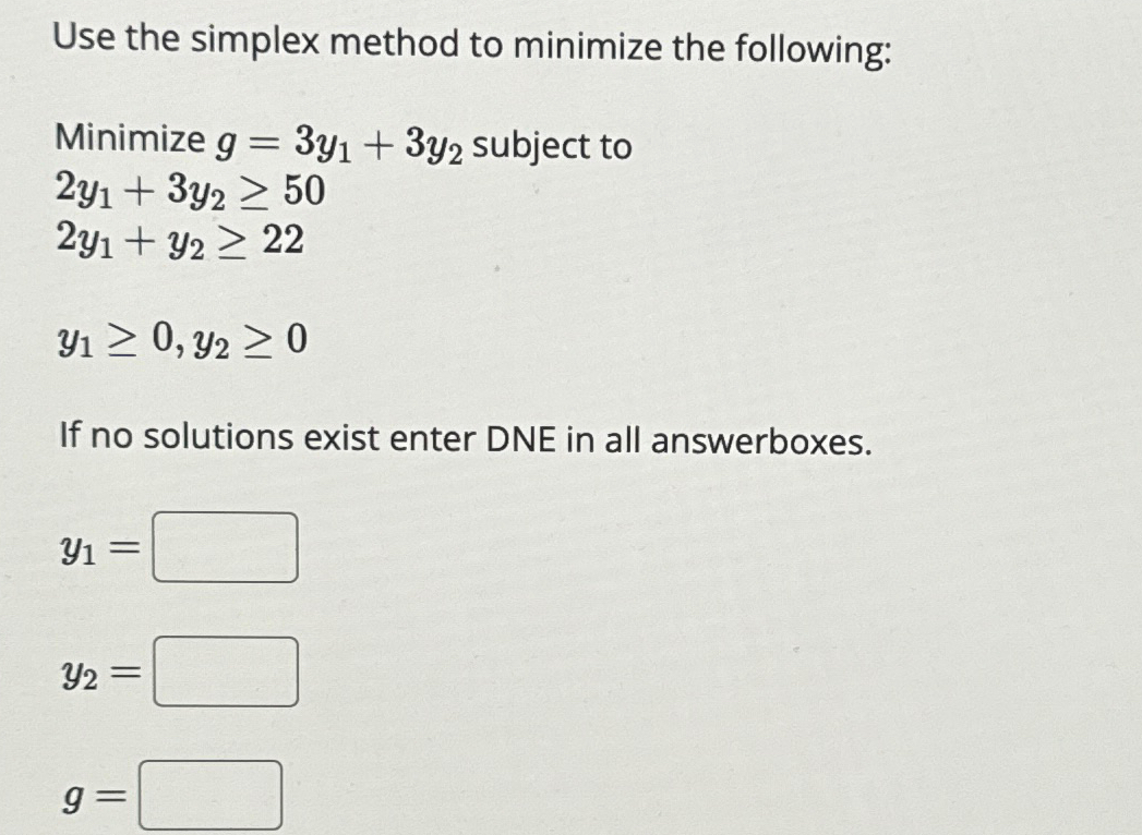 Solved Use the simplex method to minimize the following: | Chegg.com