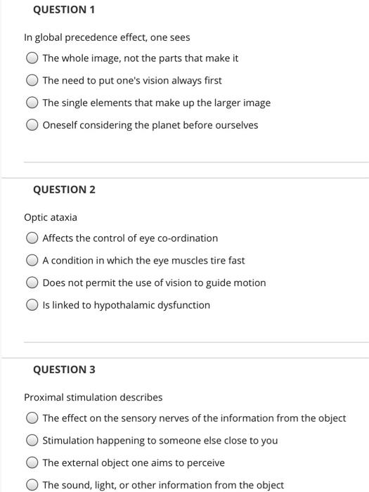 Solved QUESTION 1 In global precedence effect, one sees The | Chegg.com