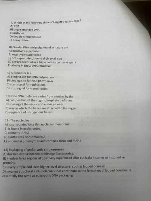 Solved 7) Which of the following shows Chargaff's | Chegg.com