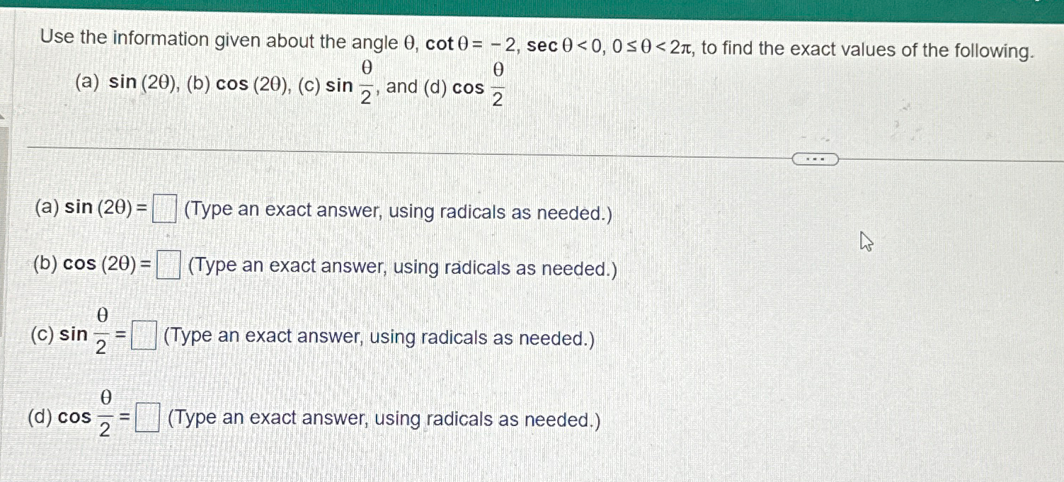 Solved Use the information given about the angle | Chegg.com