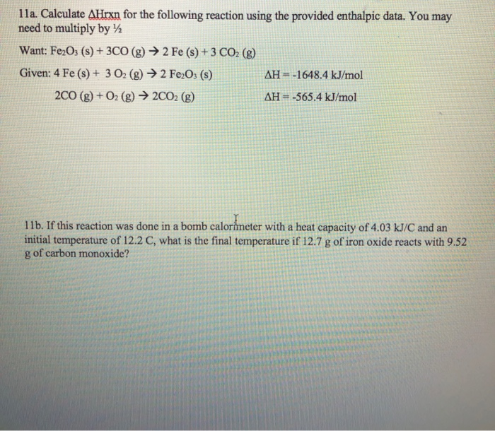 Solved 11a Calculate Ahrxn For The Following Reaction Using