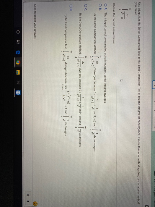 Solved Use integration, the Direct Comparison Test, or the | Chegg.com