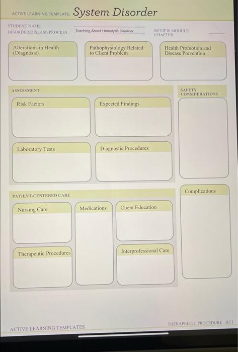 Solved ACTIVE LEARNING TEMPLATE! System Disorder STUDENT | Chegg.com