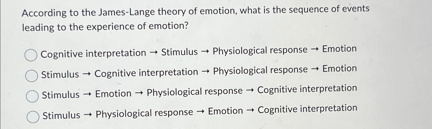 Solved According to the James-Lange theory of emotion, what | Chegg.com