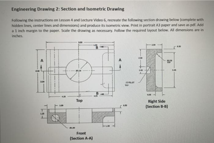 Solved Engineering Drawing 2: Section and Isometric Drawing | Chegg.com