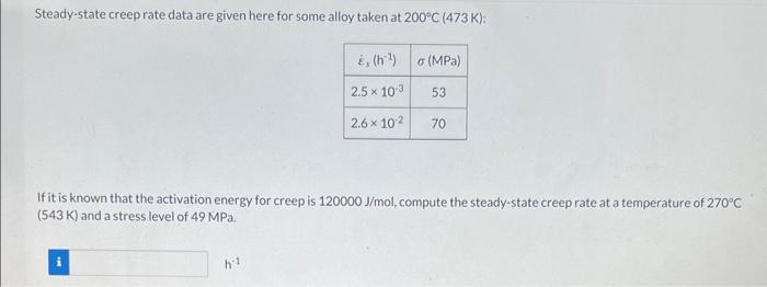 Solved Steady State Creep Rate Data Are Given Here For Some