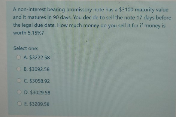 Solved A non-interest bearing promissory note has a $3100 | Chegg.com