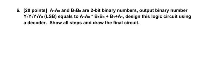 Solved 6. [20 points] A1Ao and B-Bo are 2-bit binary | Chegg.com