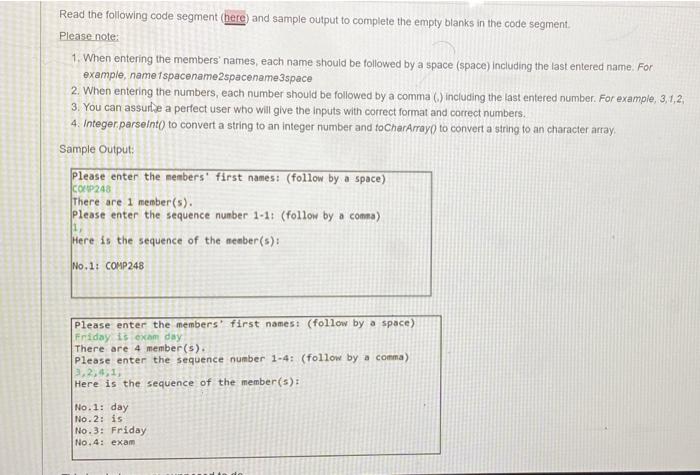 Read the following code segment (here and sample | Chegg.com
