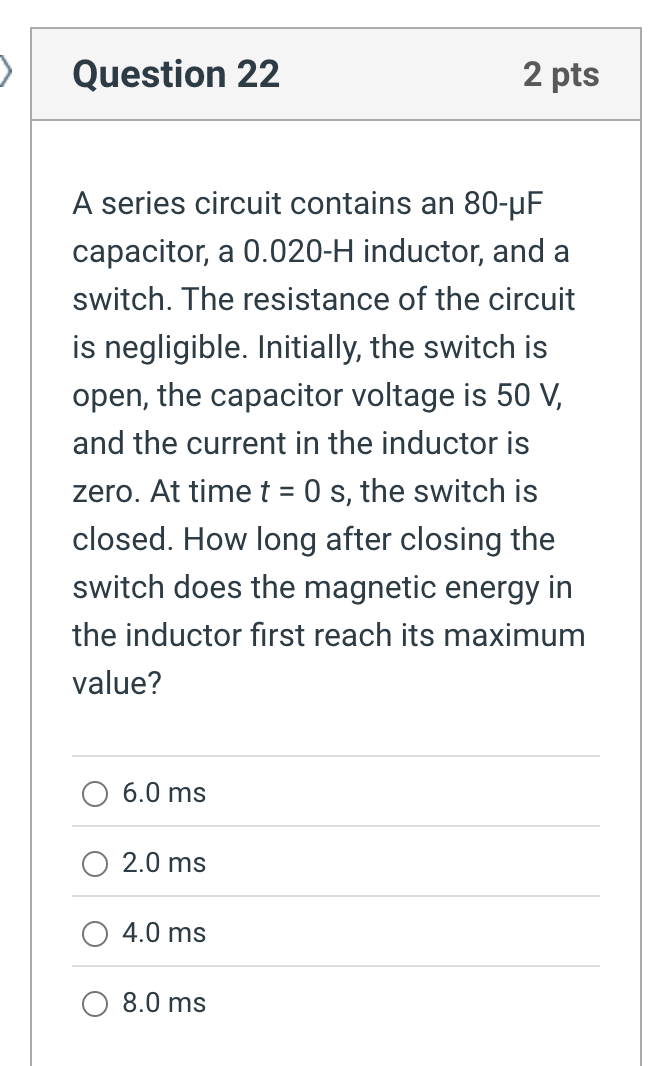 High Quality SOLUTION Question 22A series circuit contains an \( 80-\mu | Chegg.com