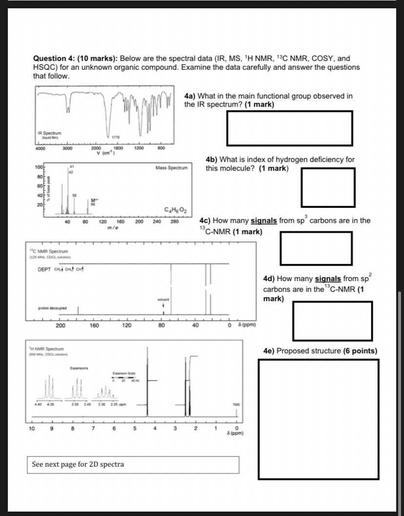Solved Question 4: (10 ﻿marks): Below are the spectral data | Chegg.com