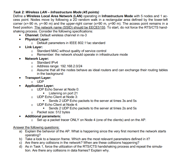 Task 2: Wireless LAN - ﻿Infrastructure Mode (45 | Chegg.com