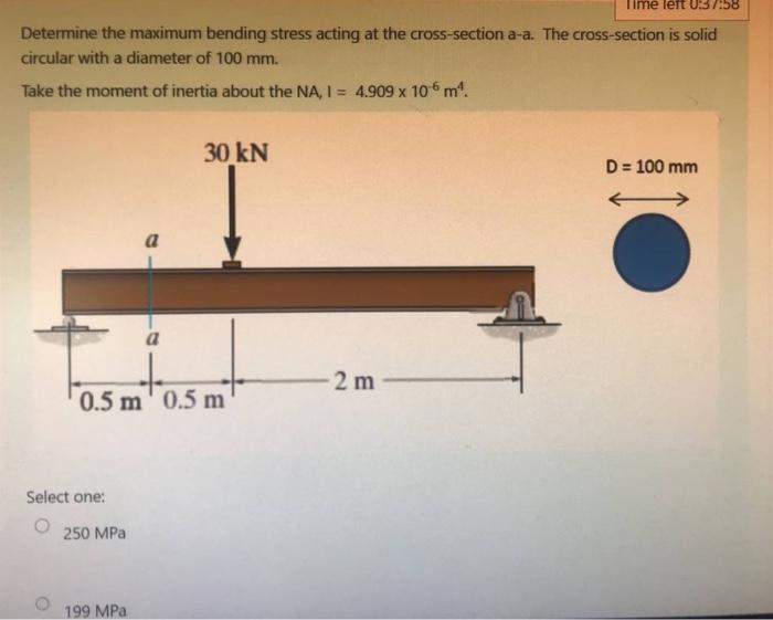 Determine the maximum bending stress acting at the | Chegg.com