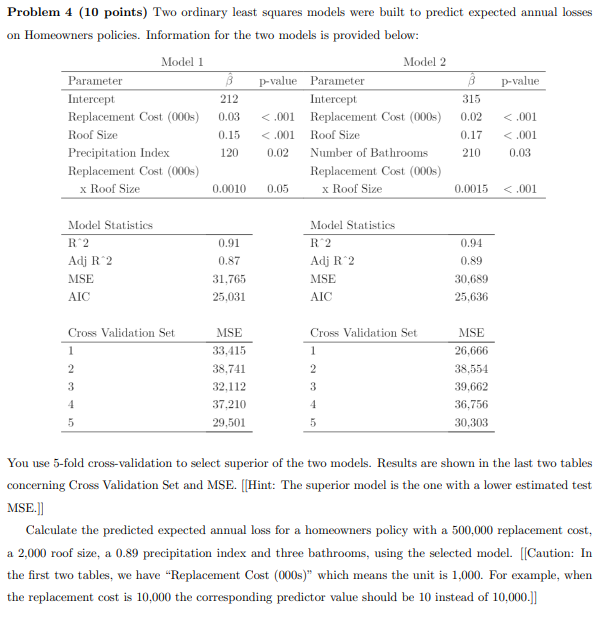 Solved Problem 4 (10 ﻿points) ﻿Two ordinary least squares | Chegg.com