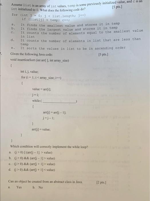 Solved Assume 1 ist is an array of int values, temp is some | Chegg.com