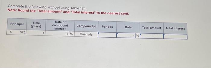 Solved Complete the following without using Table 12.1. | Chegg.com