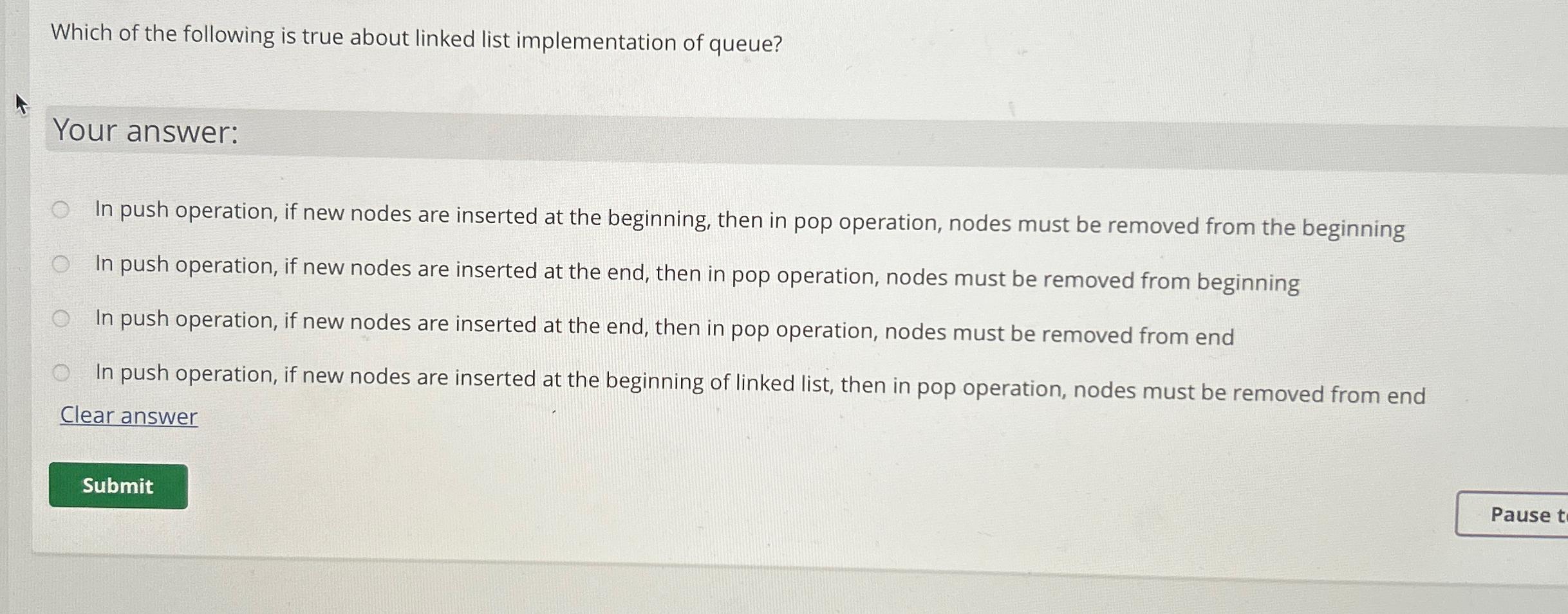 Solved Which of the following is true about linked list | Chegg.com