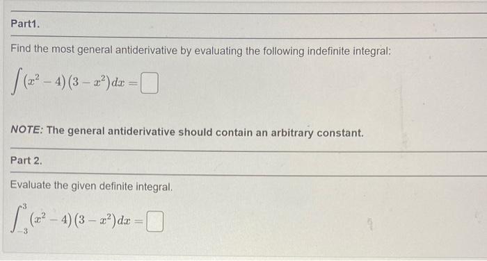Solved Find the most general antiderivative by evaluating | Chegg.com