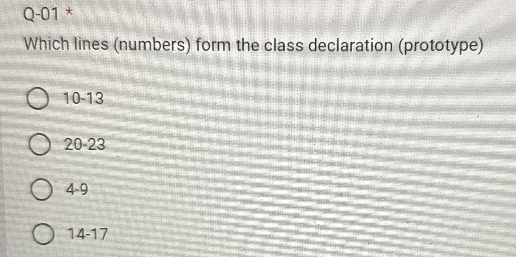 Solved Q-01 *Which lines (numbers) ﻿form the class | Chegg.com