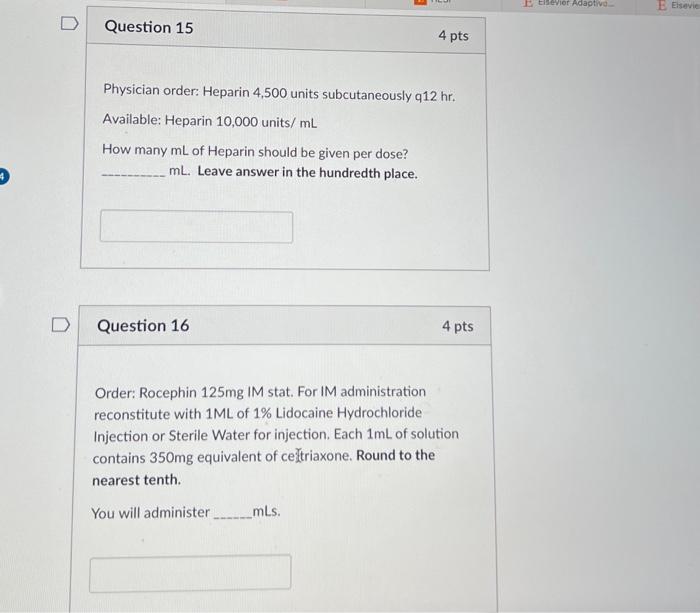 Solved Physician order: Heparin 4,500 units subcutaneously q | Chegg.com
