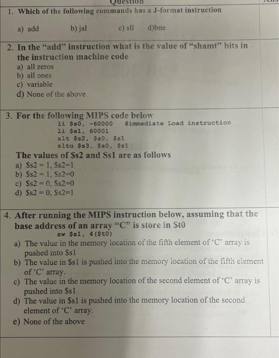 Solved 1. Which of the following commands has a J-format | Chegg.com