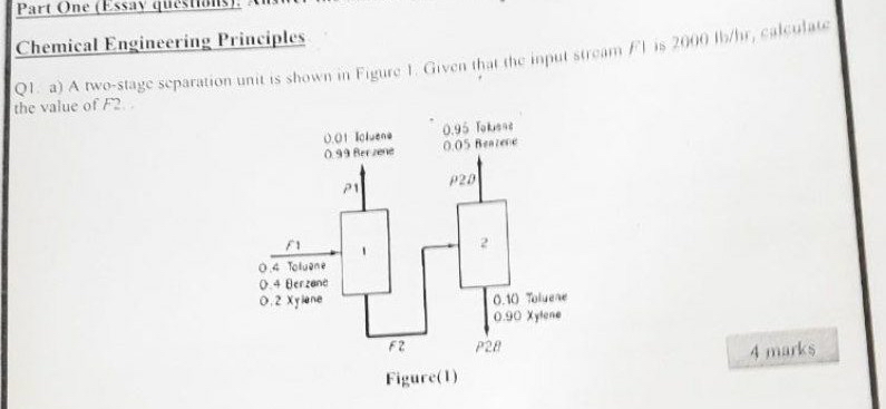 Solved Chemical Engineering PrinciplesQ1a) ﻿A rwo-stage | Chegg.com