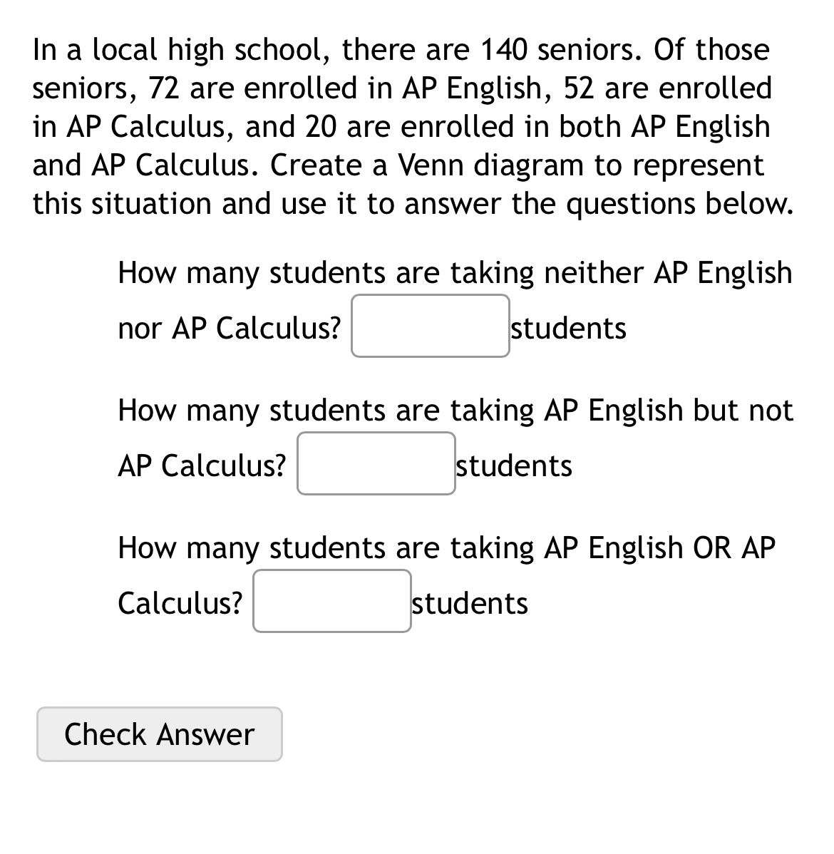 Solved In a local high school, there are 140 ﻿seniors. Of | Chegg.com