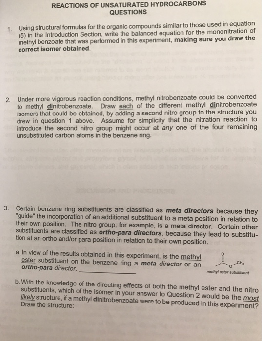 Solved REACTIONS OF UNSATURATED HYDROCARBONS QUESTIONS Using | Chegg.com