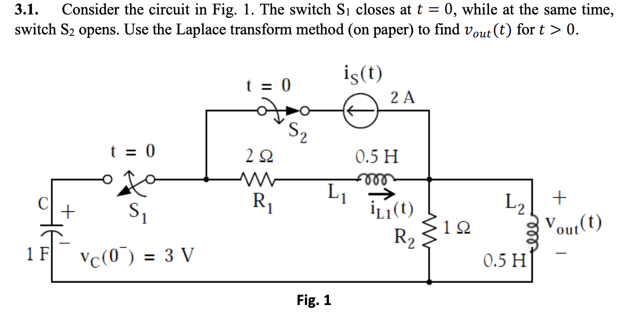 Solved 3.1. ﻿Consider the circuit in Fig. 1. ﻿The switch S1 | Chegg.com