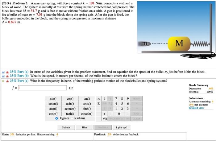 Solved (20%) Problem 3: A massless spring, with force | Chegg.com