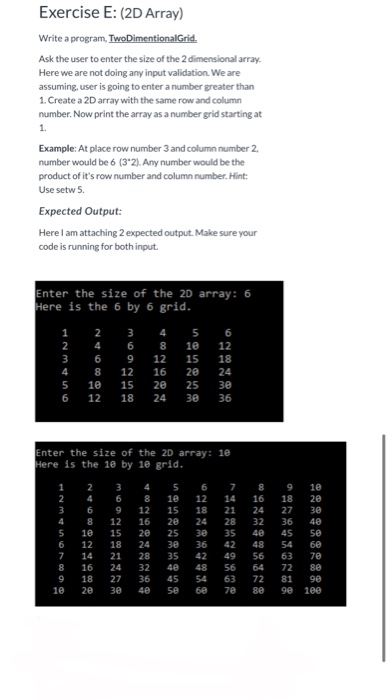 Solved Exercise E: (2D Array) Write a program, | Chegg.com
