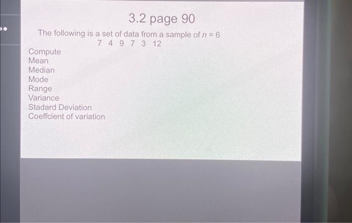 Solved The following is a set of data from a sample of n=6 | Chegg.com