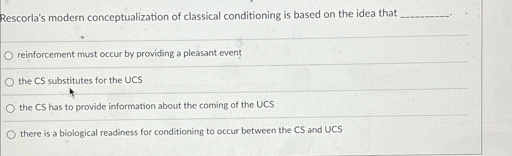 Solved Rescorla's modern conceptualization of classical | Chegg.com