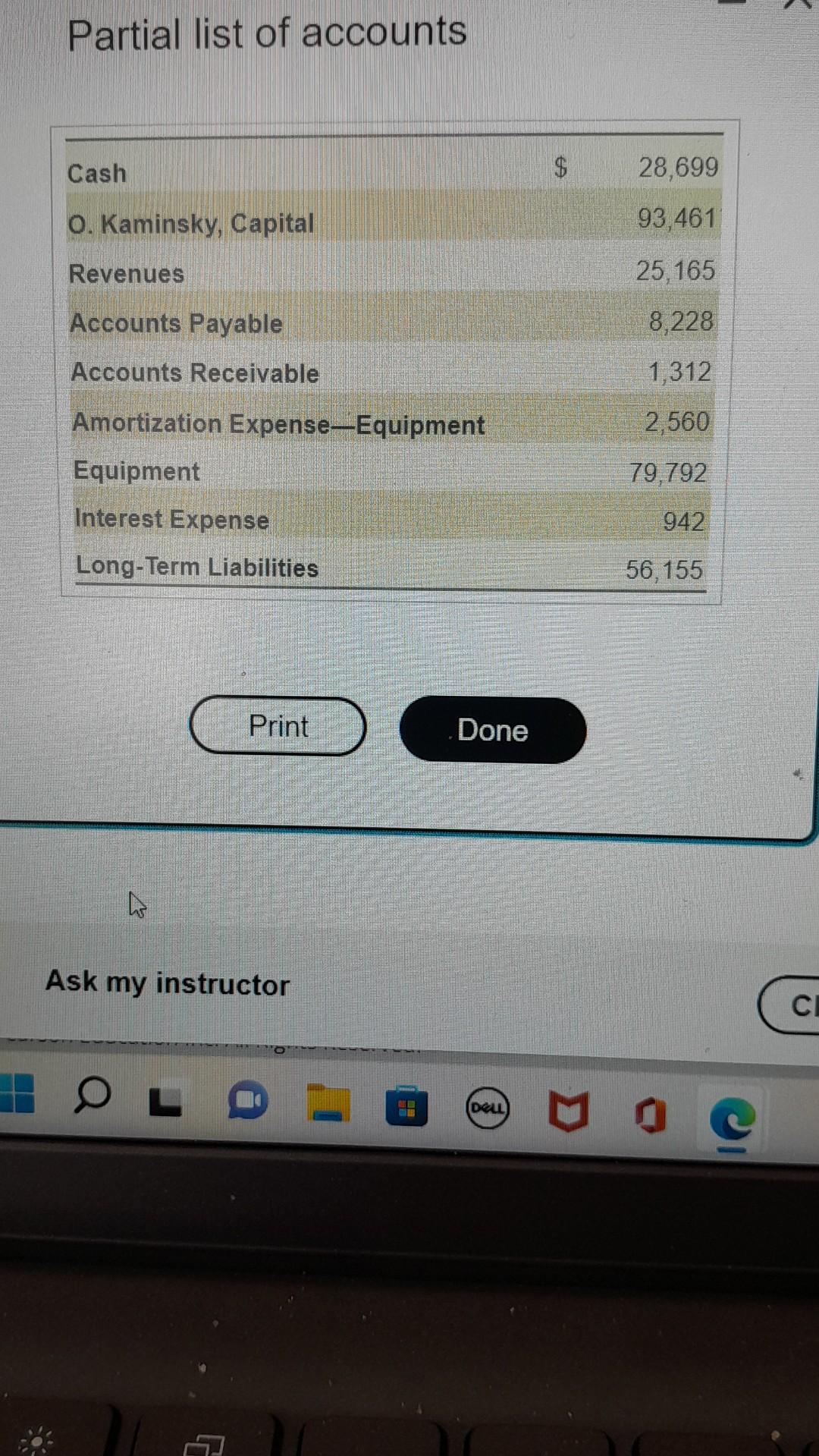Partial list of accounts | Chegg.com