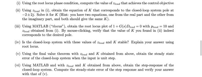 Solved Lead-Lag Controller Design via Root Locus Consider | Chegg.com