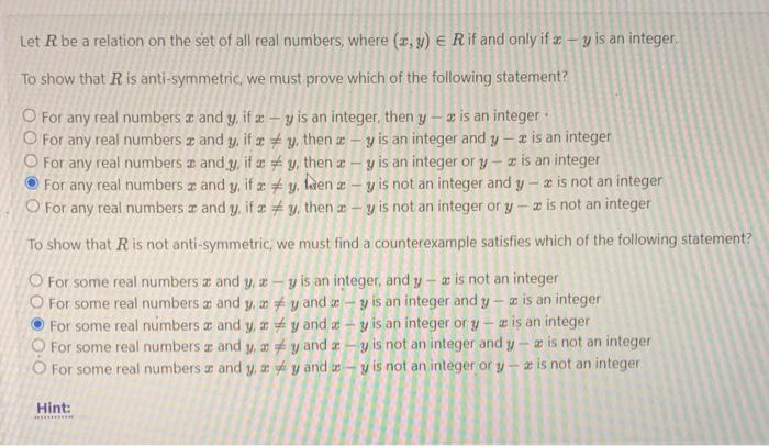 Solved Let R be a relation on the set of all real numbers, | Chegg.com