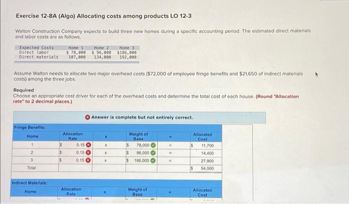 Solved ch Exercise 12-11A (Algo) Allocating to solve a | Chegg.com