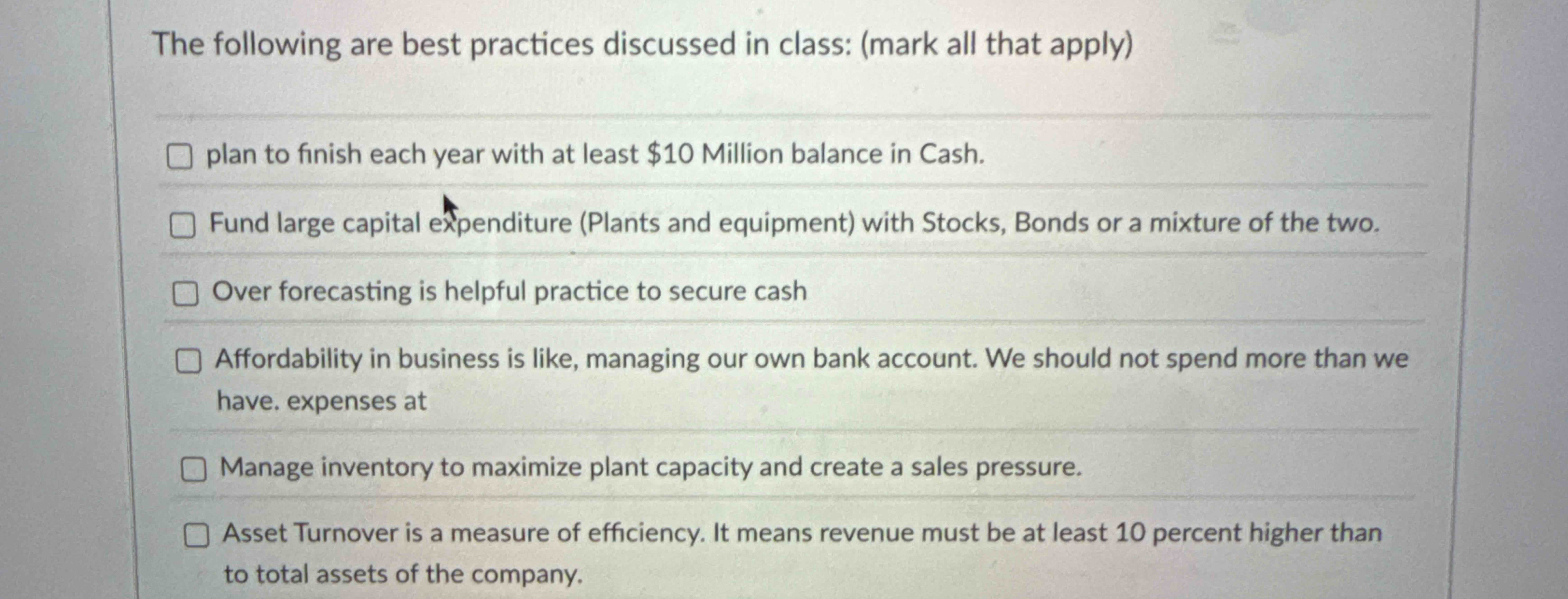 Solved The following are best practices discussed in class: | Chegg.com