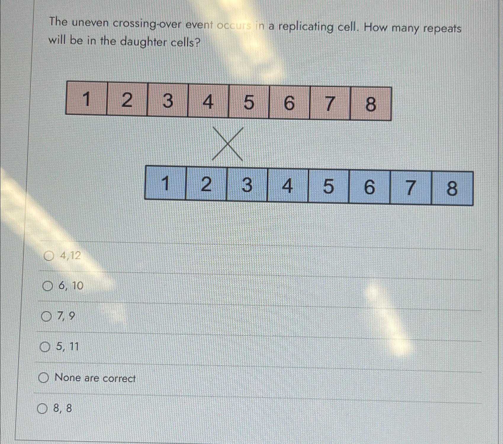 Solved The uneven crossing-over event occurs in a | Chegg.com