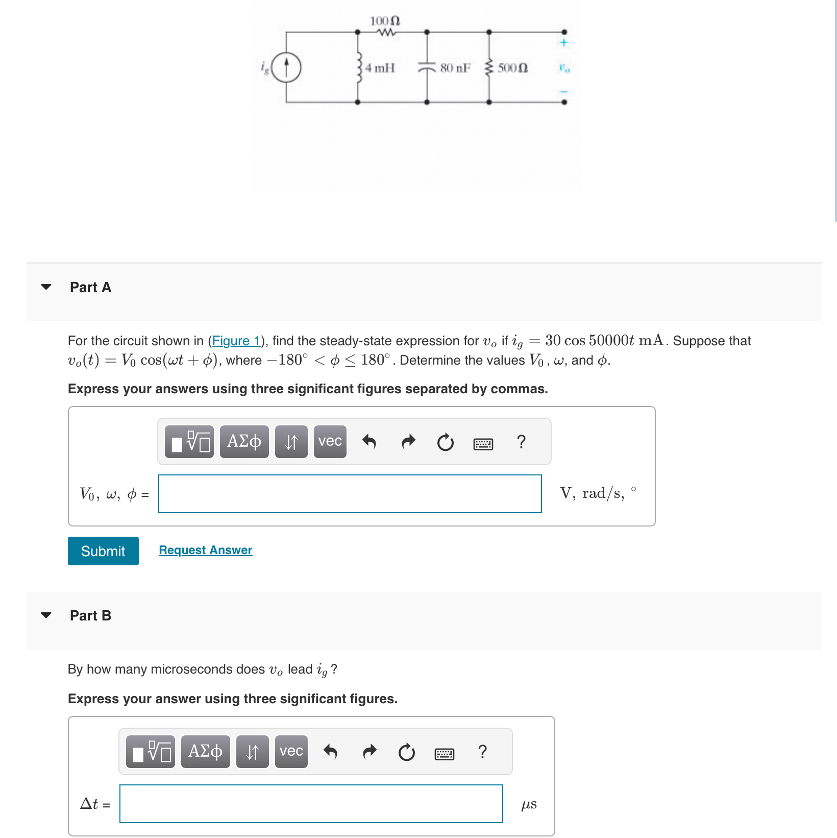 Solved Part A For the circuit shown in (Figure 1), find the | Chegg.com