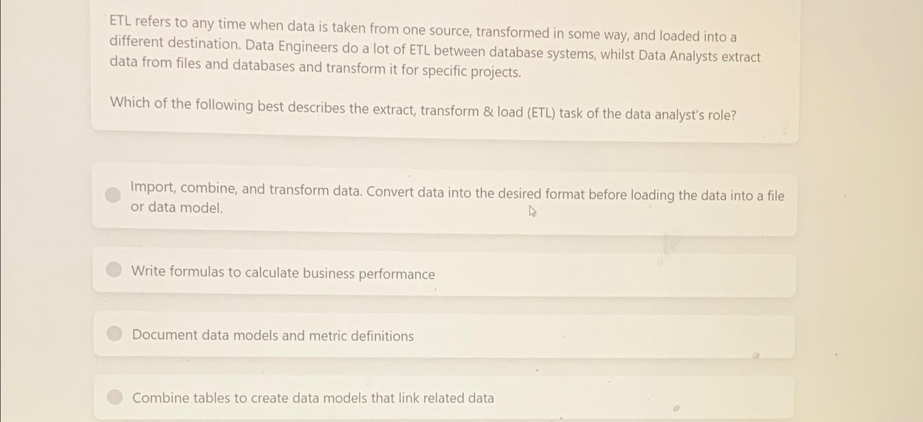 Solved ETL refers to any time when data is taken from one | Chegg.com
