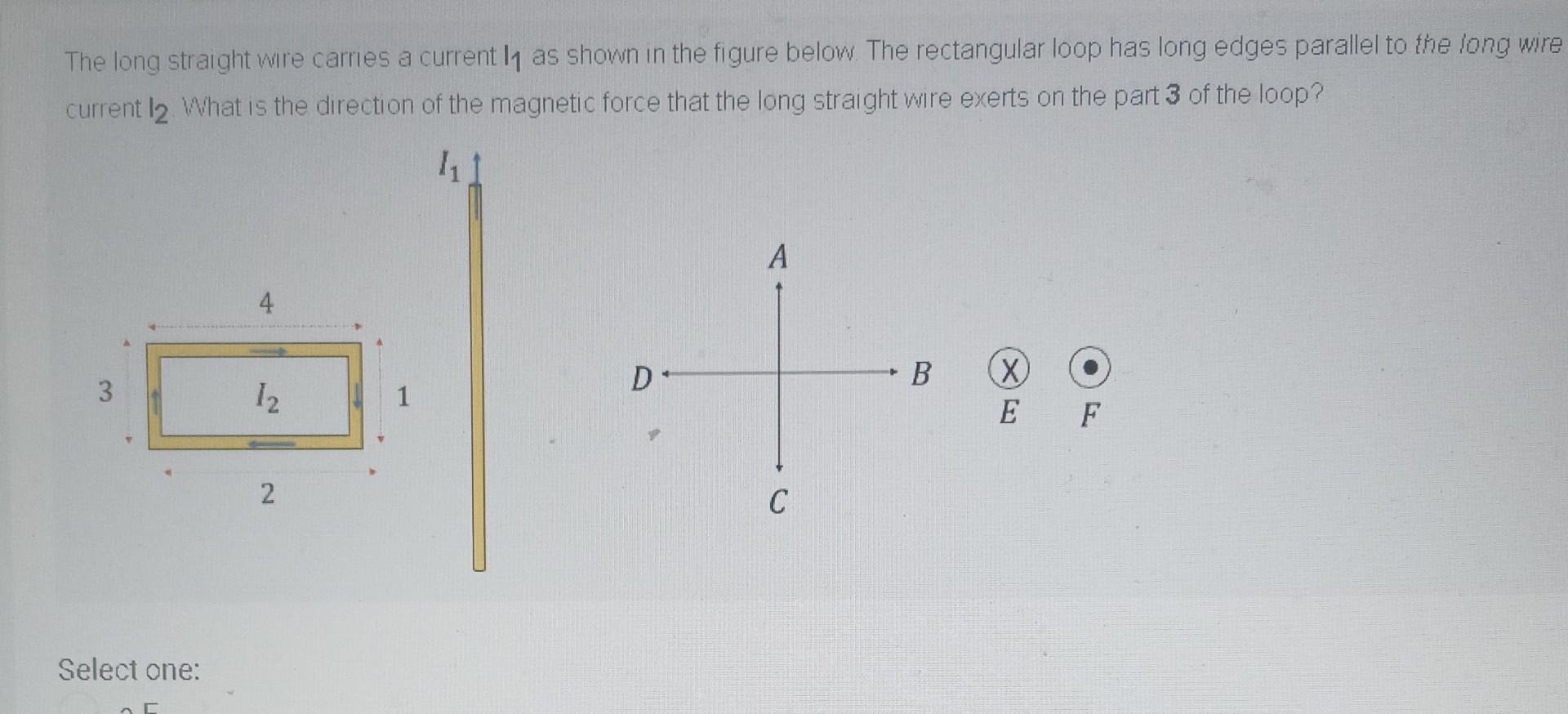 Solved The long straight wire carries a current I1 as shown | Chegg.com