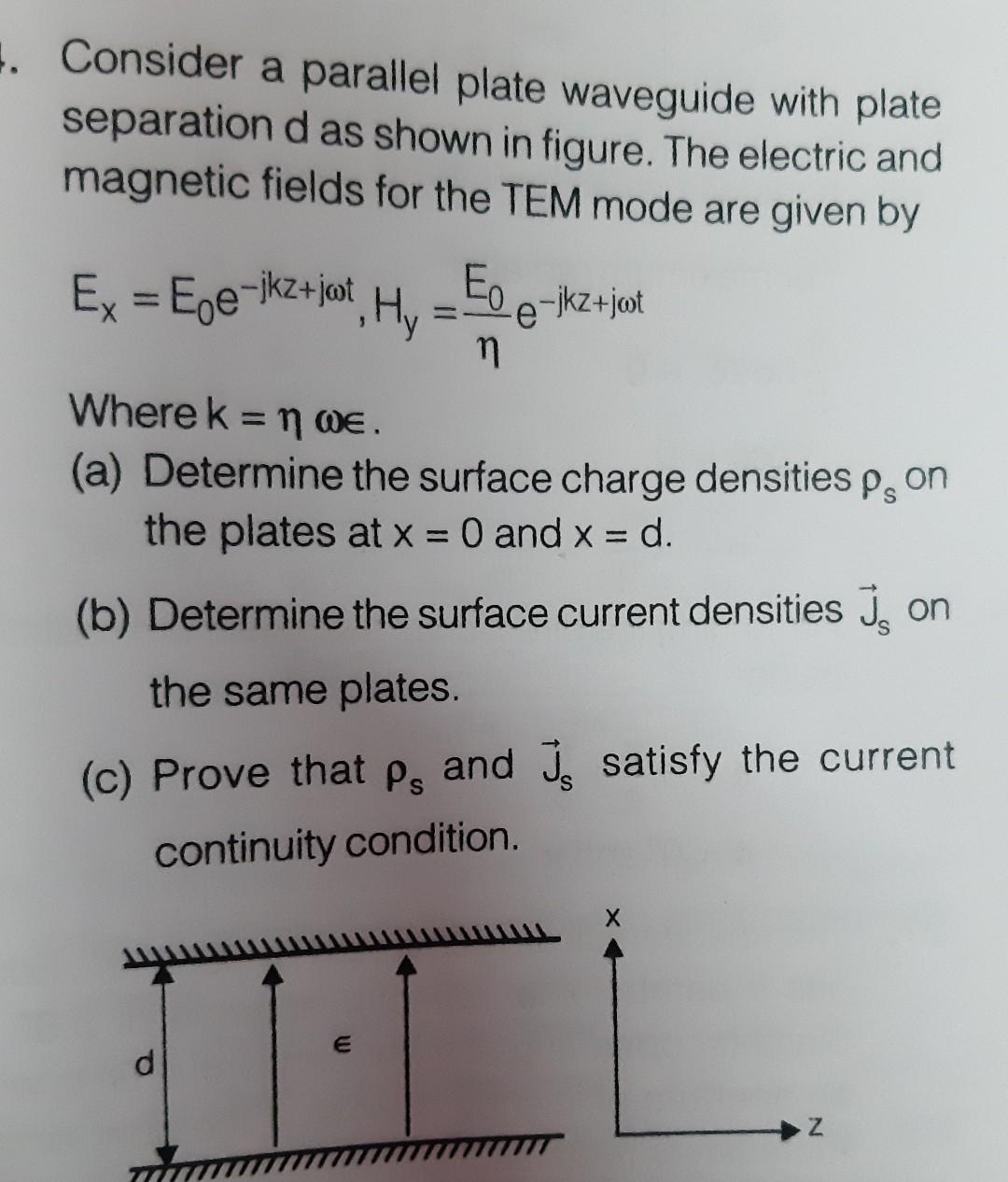 Solved . Consider a parallel plate waveguide with plate | Chegg.com