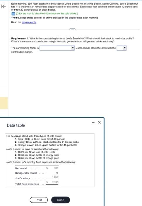 Solved Each morning. Joel Root stocks the drink case at | Chegg.com